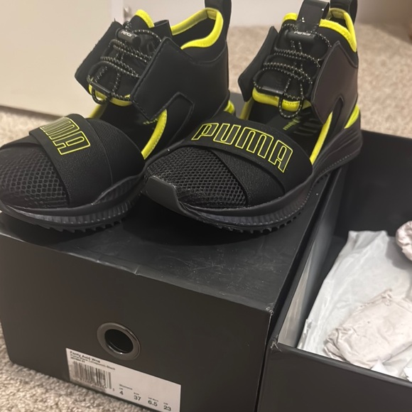 Puma | Shoes | Puma Black And Yellow Athletic Shoes With Velcro Straps ...